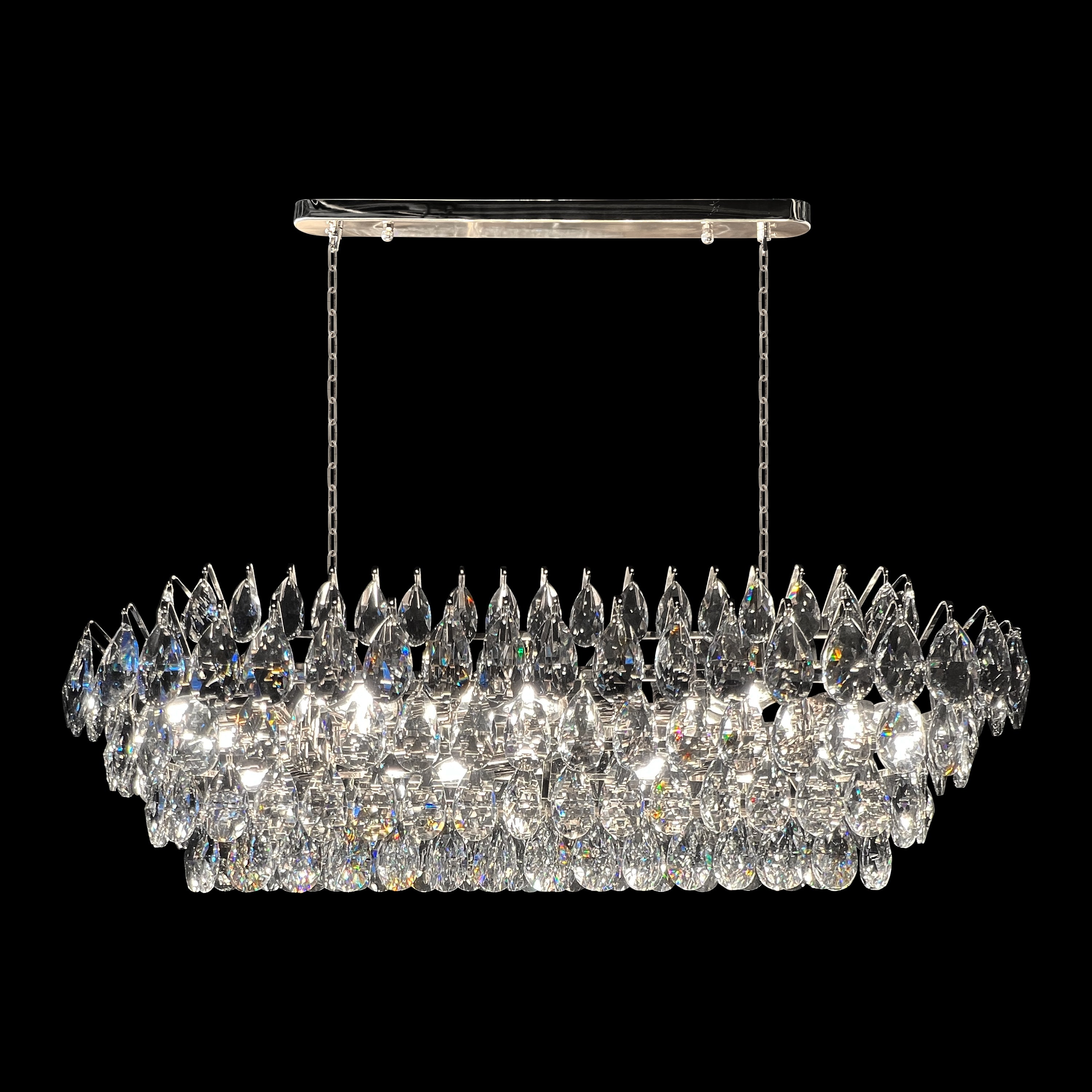Luxury Chrome Crystal Teardrop Diamond Linear Chandelier – US.CHANDELIER